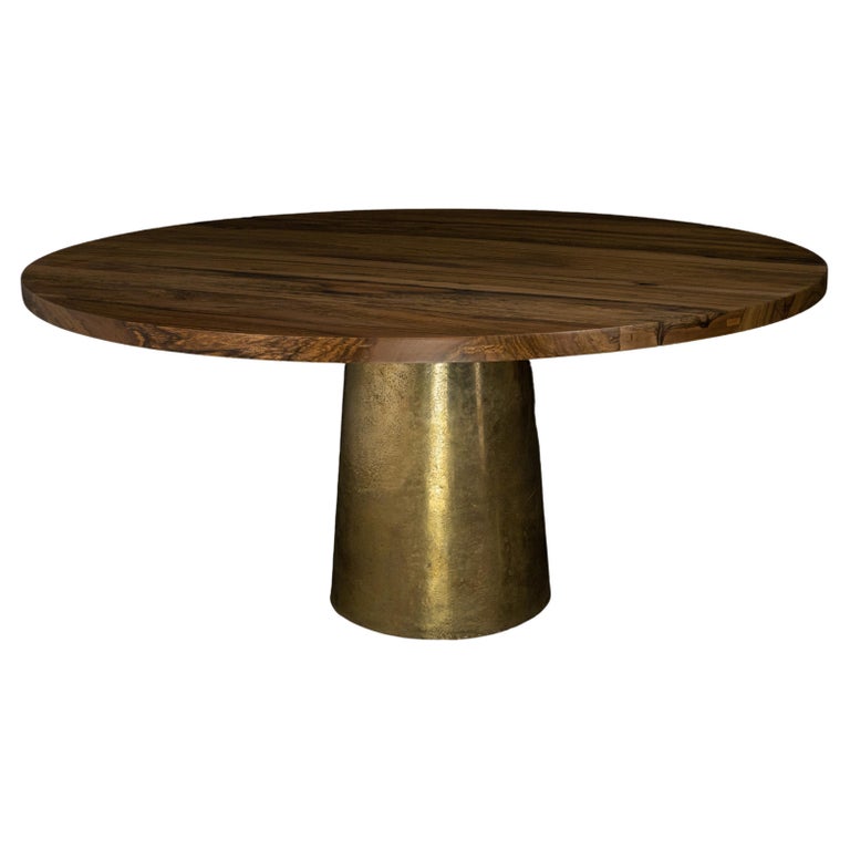 Round Exotic Wood Cast Bronze Pedestal Dining Table by Costantini ...