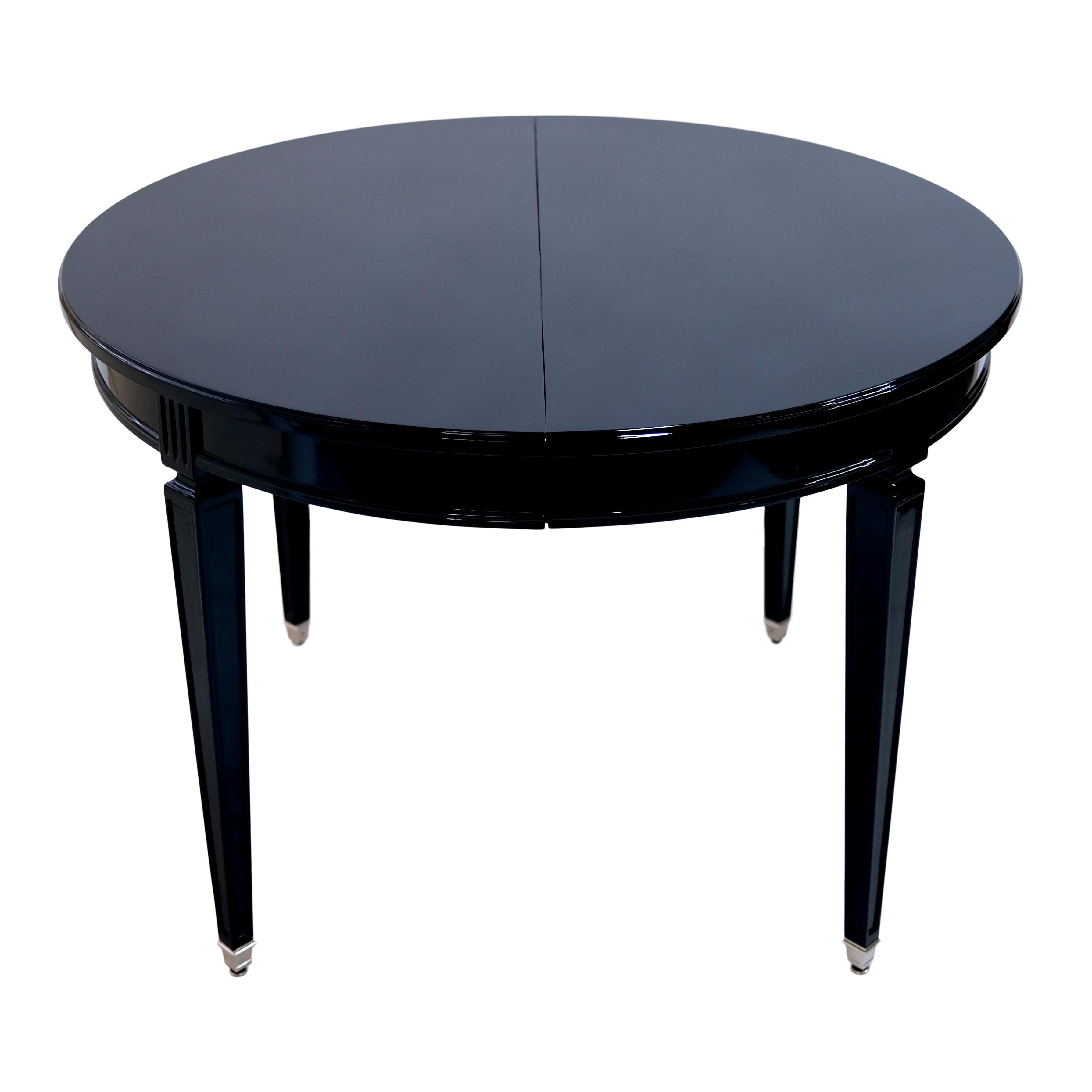 Round Extendable French Art Deco Dining or Center Table in Black Piano ...