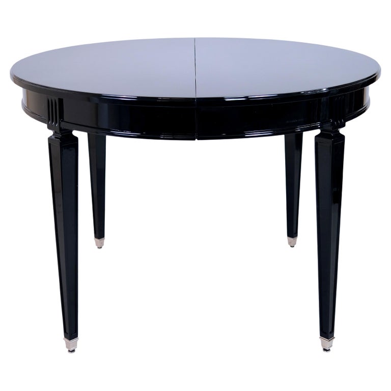 Round Extendable French Art Deco Dining or Centre Table in Black Piano ...