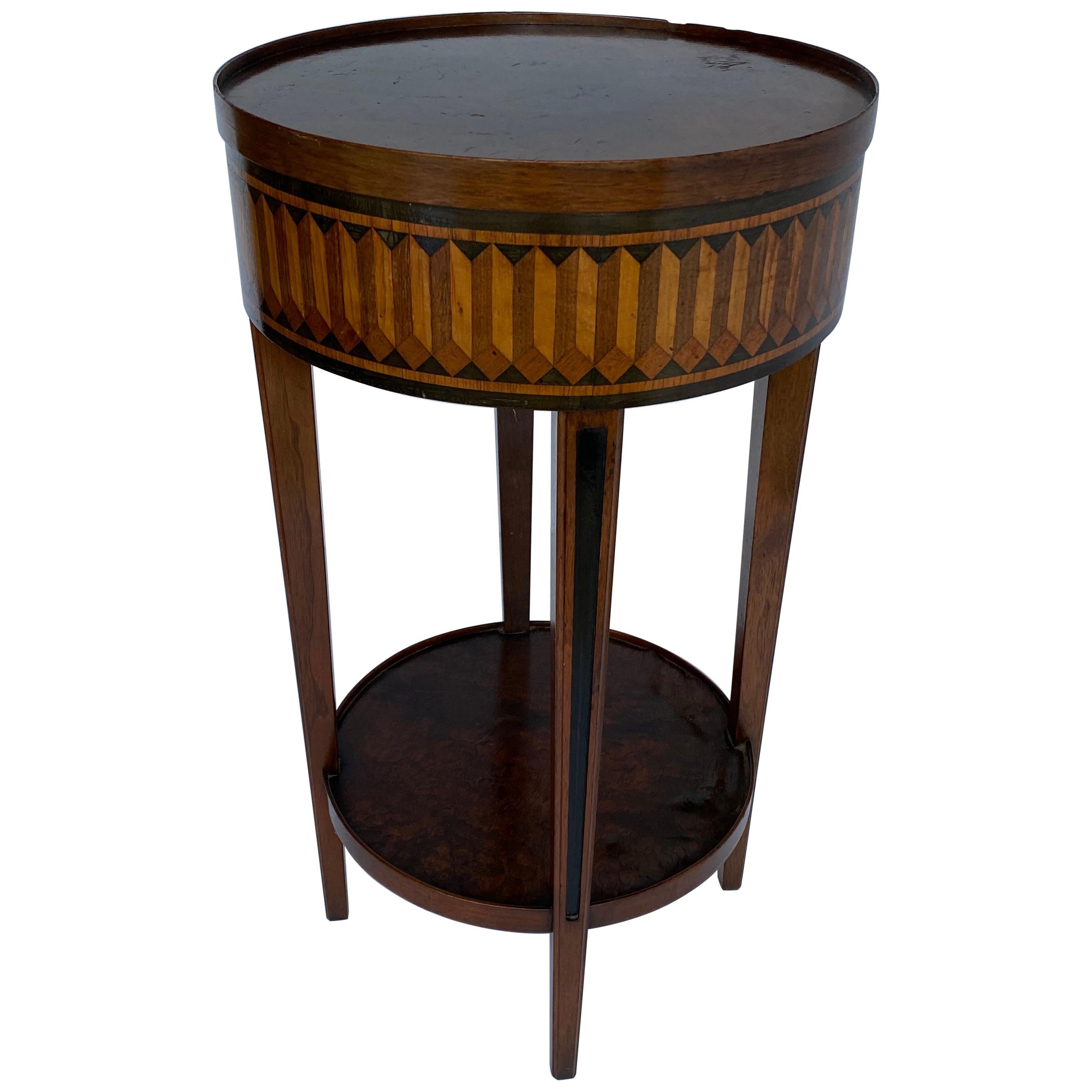 Round French Empire Marquetry Inlay Side Table at 1stDibs
