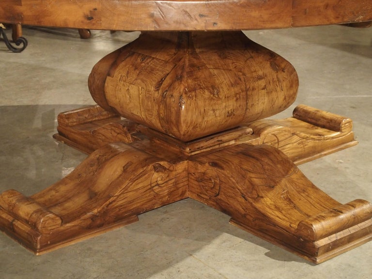 Round French Oak Parquet Dining Table with Central Baluster Base at 1stDibs