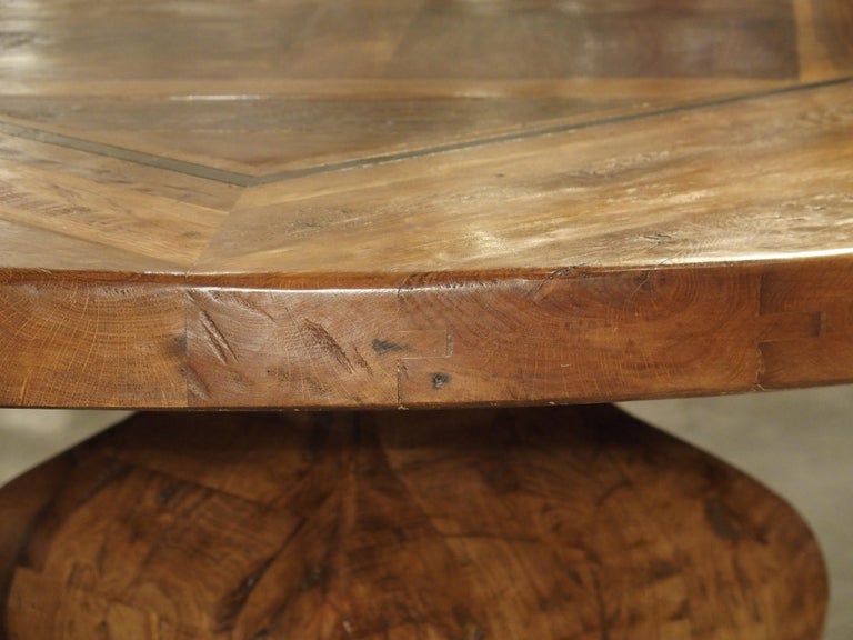 Round French Oak Parquet Dining Table with Central Baluster Base at 1stDibs