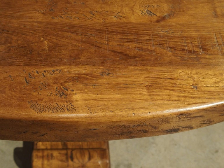 Round French Oak Parquet Dining Table with Central Baluster Base at 1stDibs