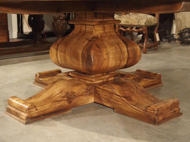 Round French Oak Parquet Dining Table with Central Baluster Base at 1stDibs