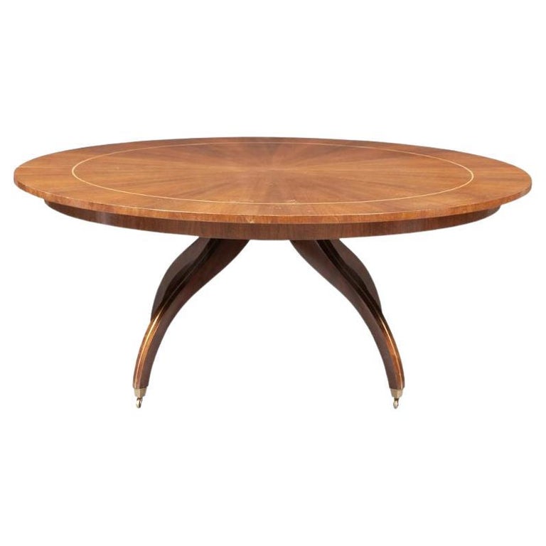 Round Fruitwood Extension Dining Table with Brass Inlay For Sale at 1stDibs