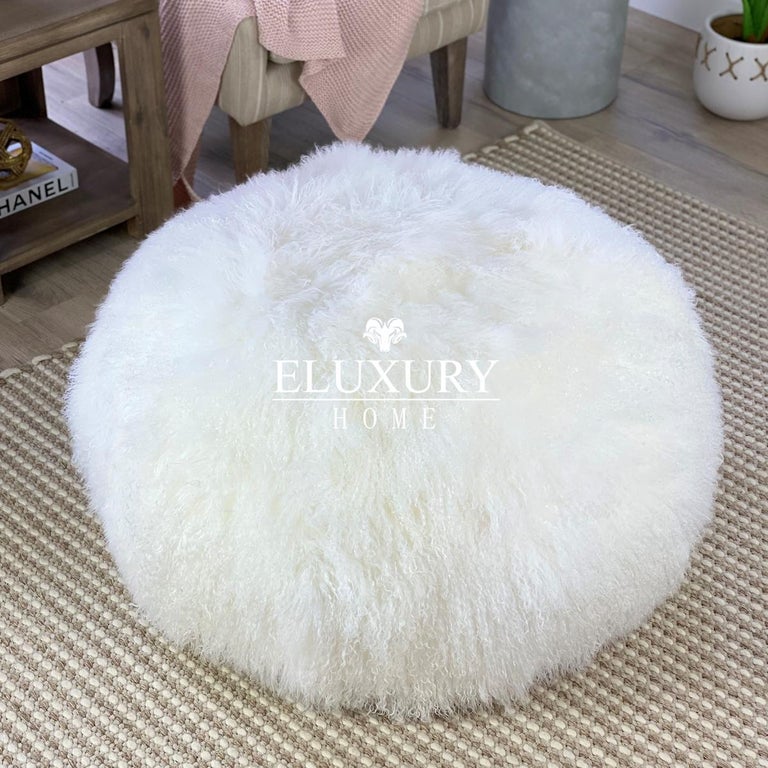 Round Fur Ottoman, Mongolian Sheepskin Pouf For Sale at 1stDibs