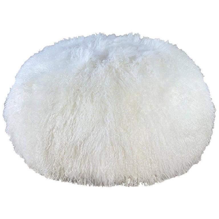 Round Fur Ottoman, Mongolian Sheepskin Pouf For Sale at 1stDibs