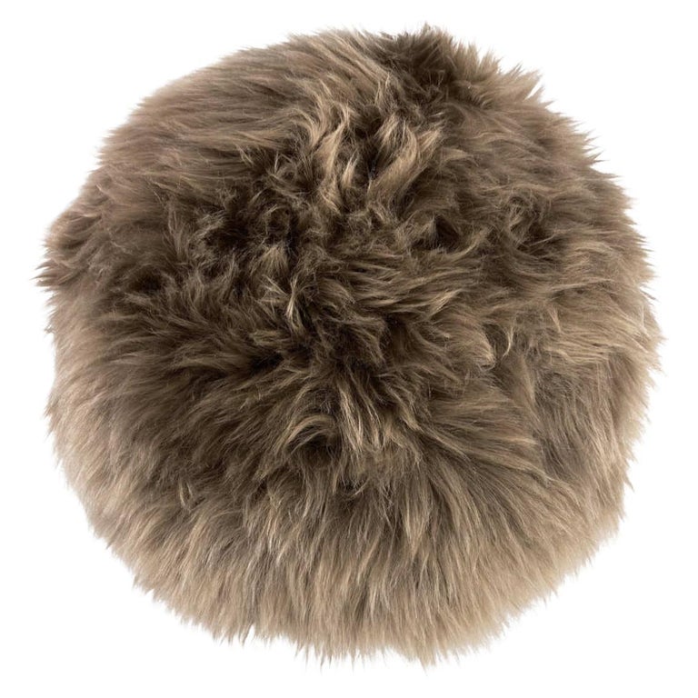 Round Fur Pillow Taupe - Merino Lambskin For Sale at 1stDibs