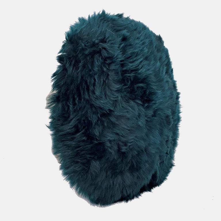 Round Fur Pillow Teal, Lambskin For Sale at 1stDibs