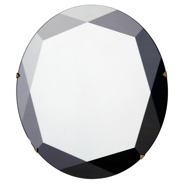 Round Gem Mirror with Polished Glass Edges in Gray Gem Colorway For ...