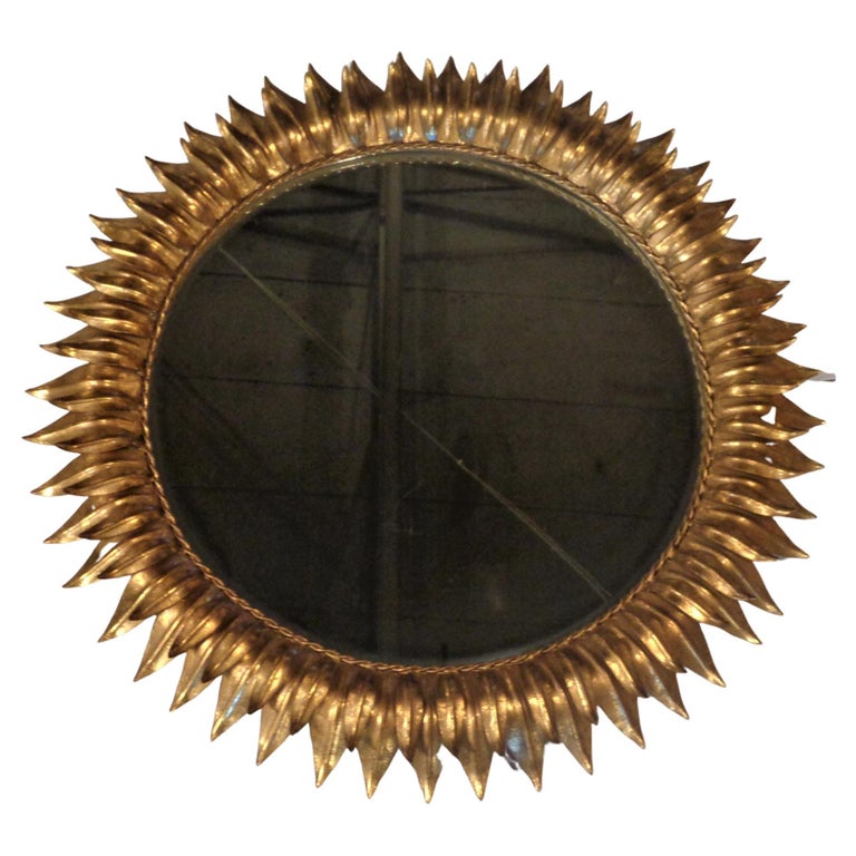 Round Gilt Metal Sunburst Mirror For Sale at 1stDibs
