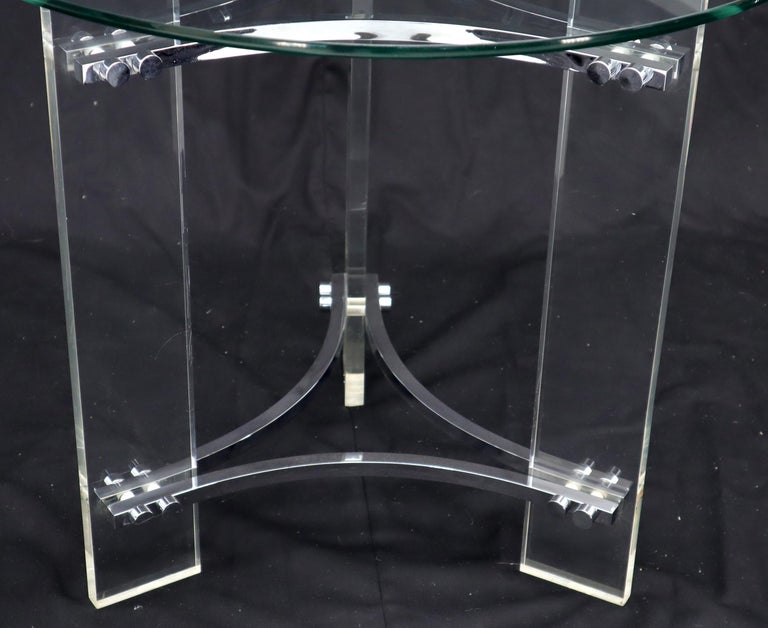 Round Glass Chrome and Lucite Occasional Side End Table Stand Charles ...