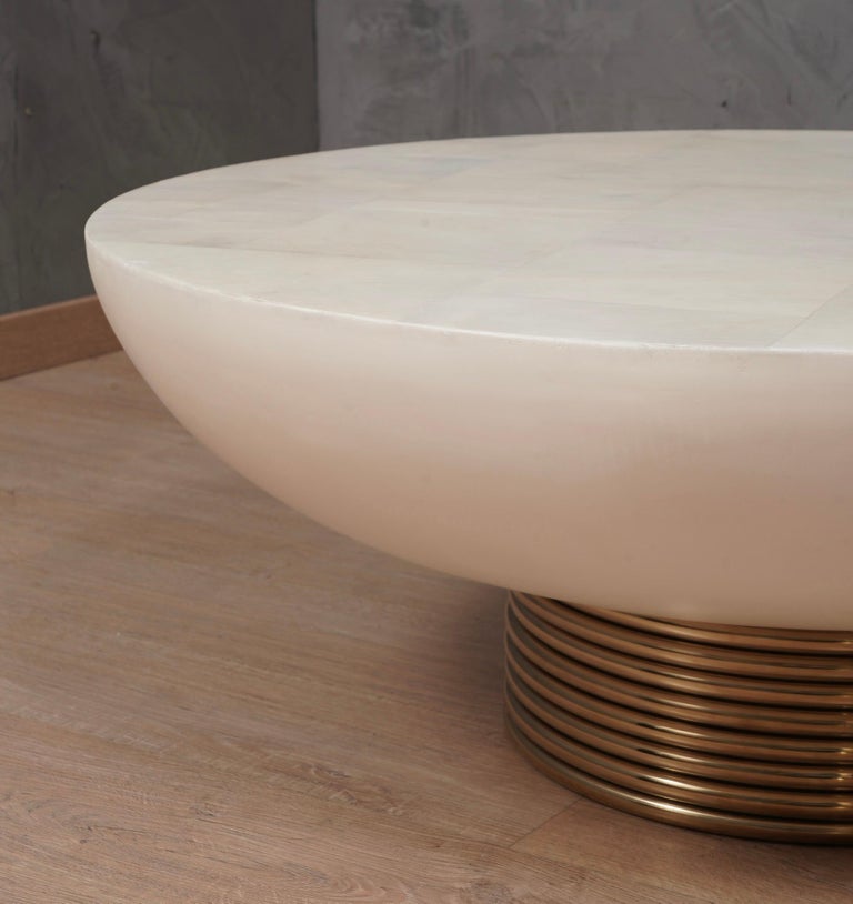 Round Goatskin and Brass Mid-Century Sofa Table, 1990 For Sale at 1stDibs