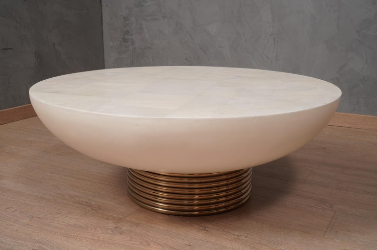Round Goatskin and Brass Mid-Century Sofa Table, 1990 For Sale at 1stDibs