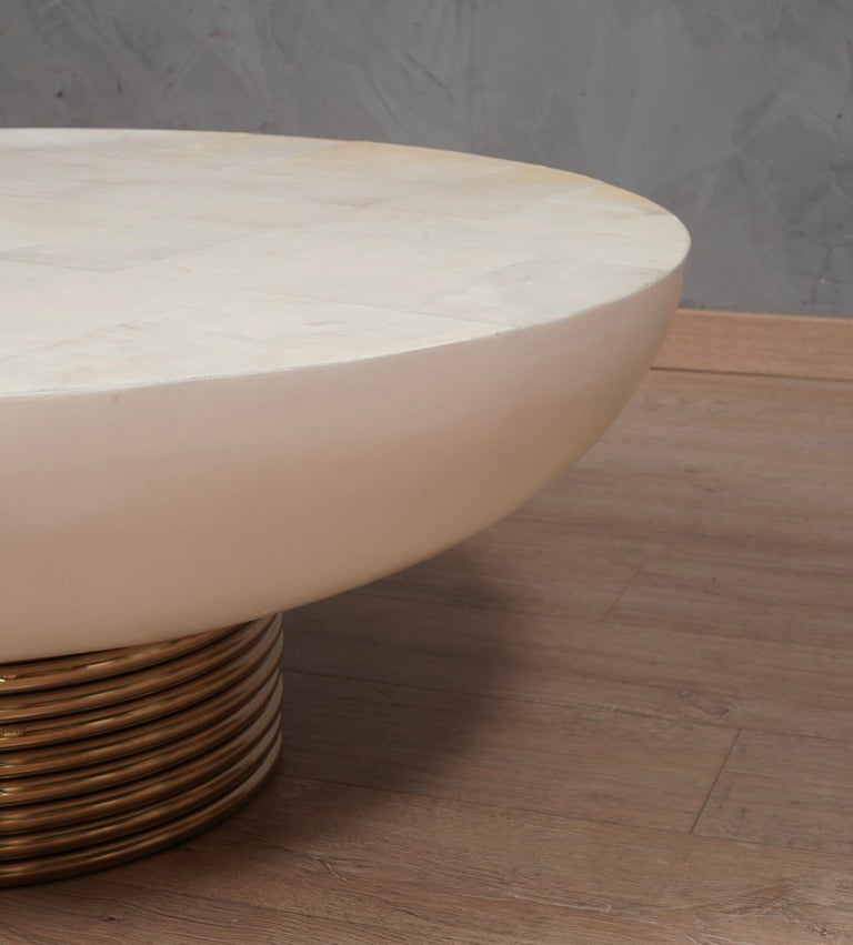 Round Goatskin and Brass Mid-Century Sofa Table, 1990 For Sale at 1stDibs