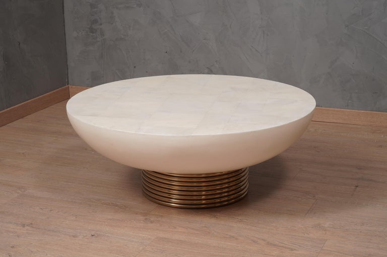Round Goatskin and Brass Mid-Century Sofa Table, 1990 For Sale at 1stDibs