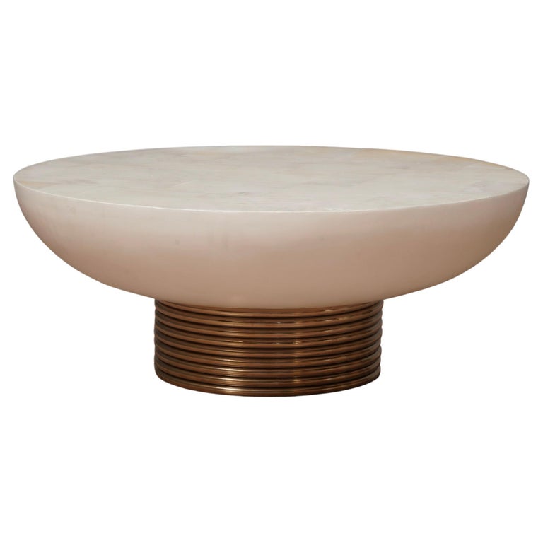 Round Goatskin and Brass Mid-Century Sofa Table, 1990 For Sale at 1stDibs