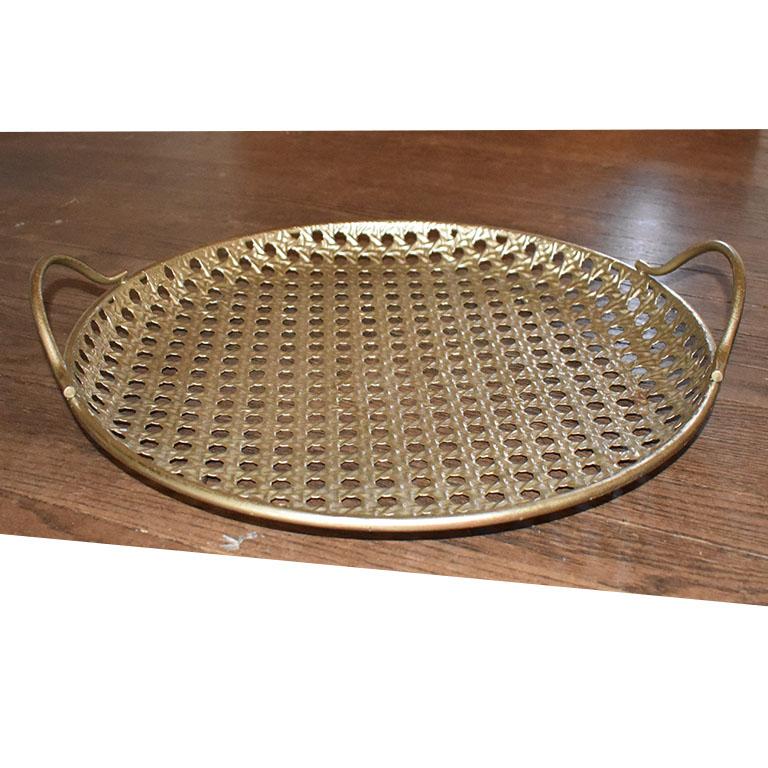 Round Gold Metal Faux Bamboo or Cane Decorative Tray with Handles For ...