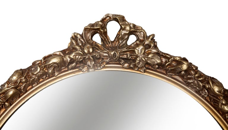 Round Gold Mirror w/Ribbon and Roses Motif at 1stDibs