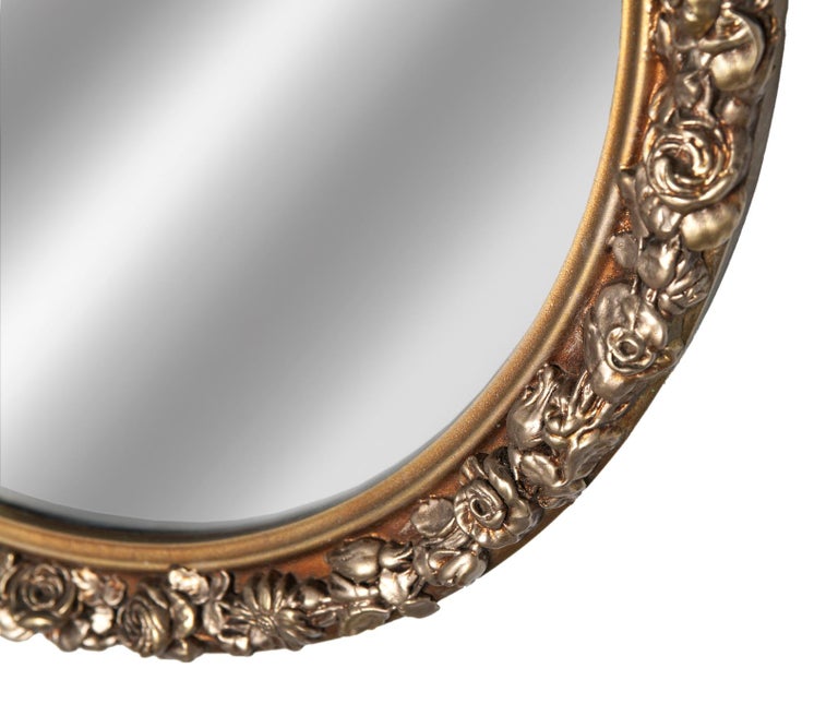 Round Gold Mirror w/Ribbon and Roses Motif at 1stDibs