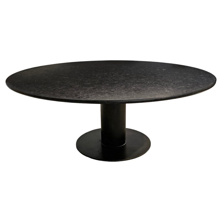 Round Granite-Top Dining Table with Found Industrial Steel Base at 1stDibs