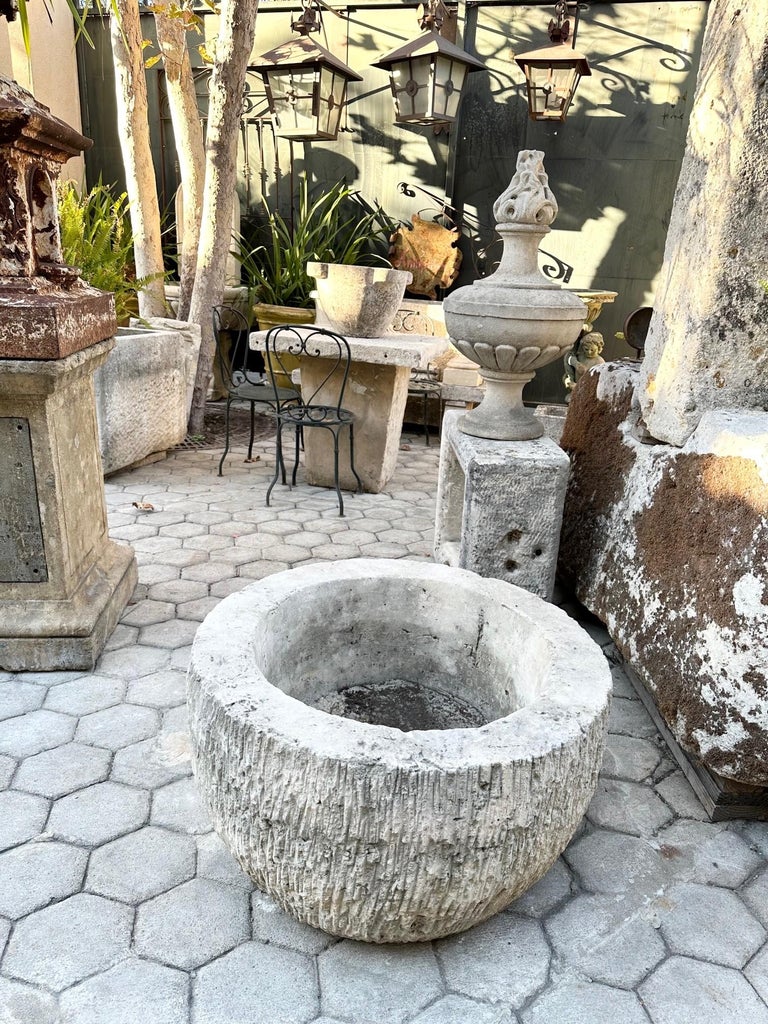 Round Hand Carved Fountain Basin Container Trough Planter Vessel ...