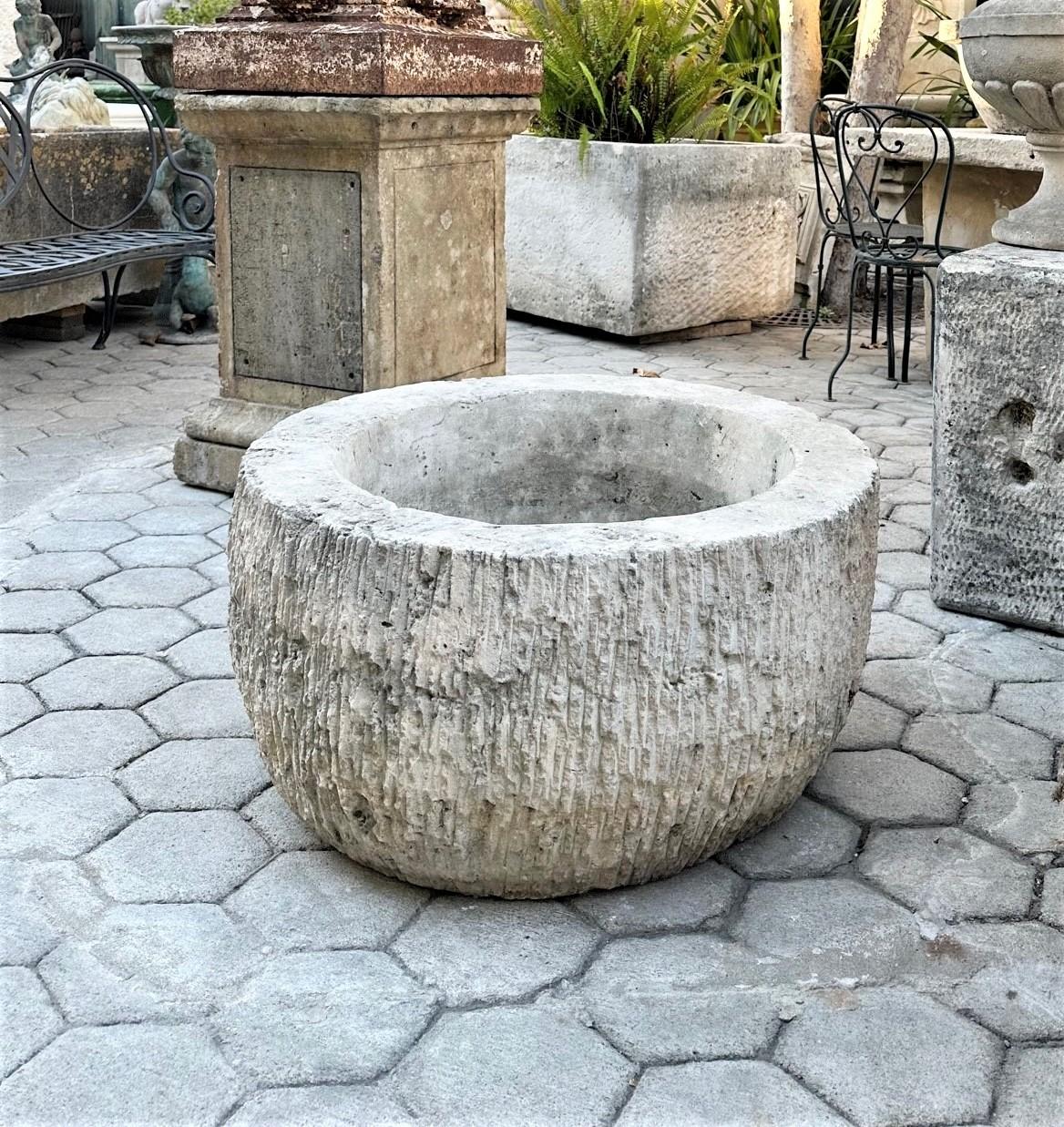 Round Hand Carved Fountain Basin Container Trough Planter Vessel ...