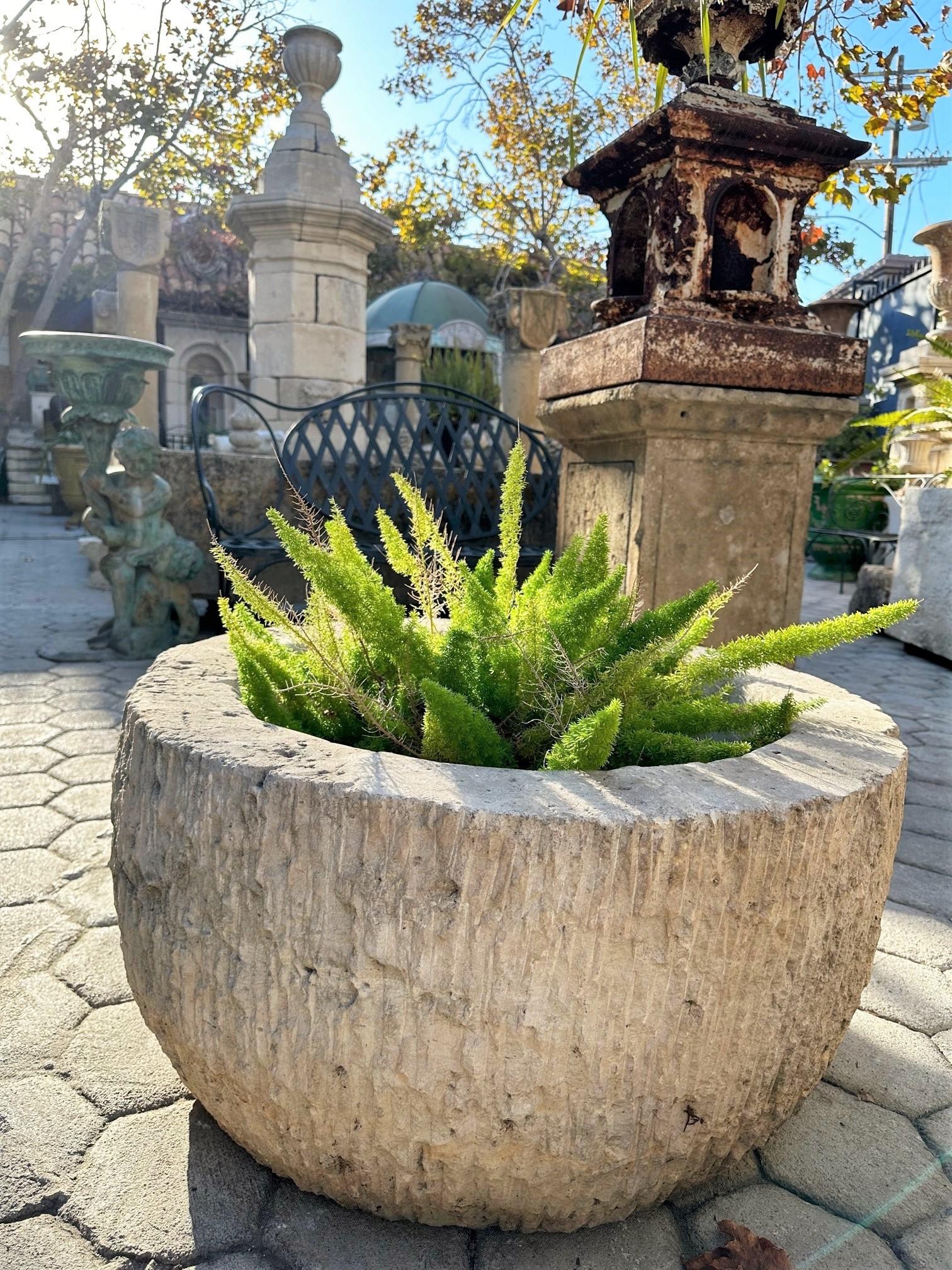 Round Hand Carved Fountain Basin Container Trough Planter Vessel ...