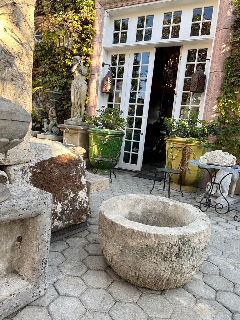 Round Hand Carved Fountain Basin Container Trough Planter Vessel ...