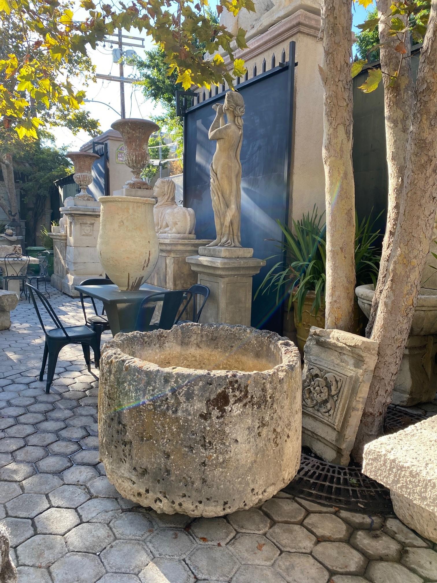 Round Hand Carved Water Fountain Basin Container Trough Planter Vessel ...