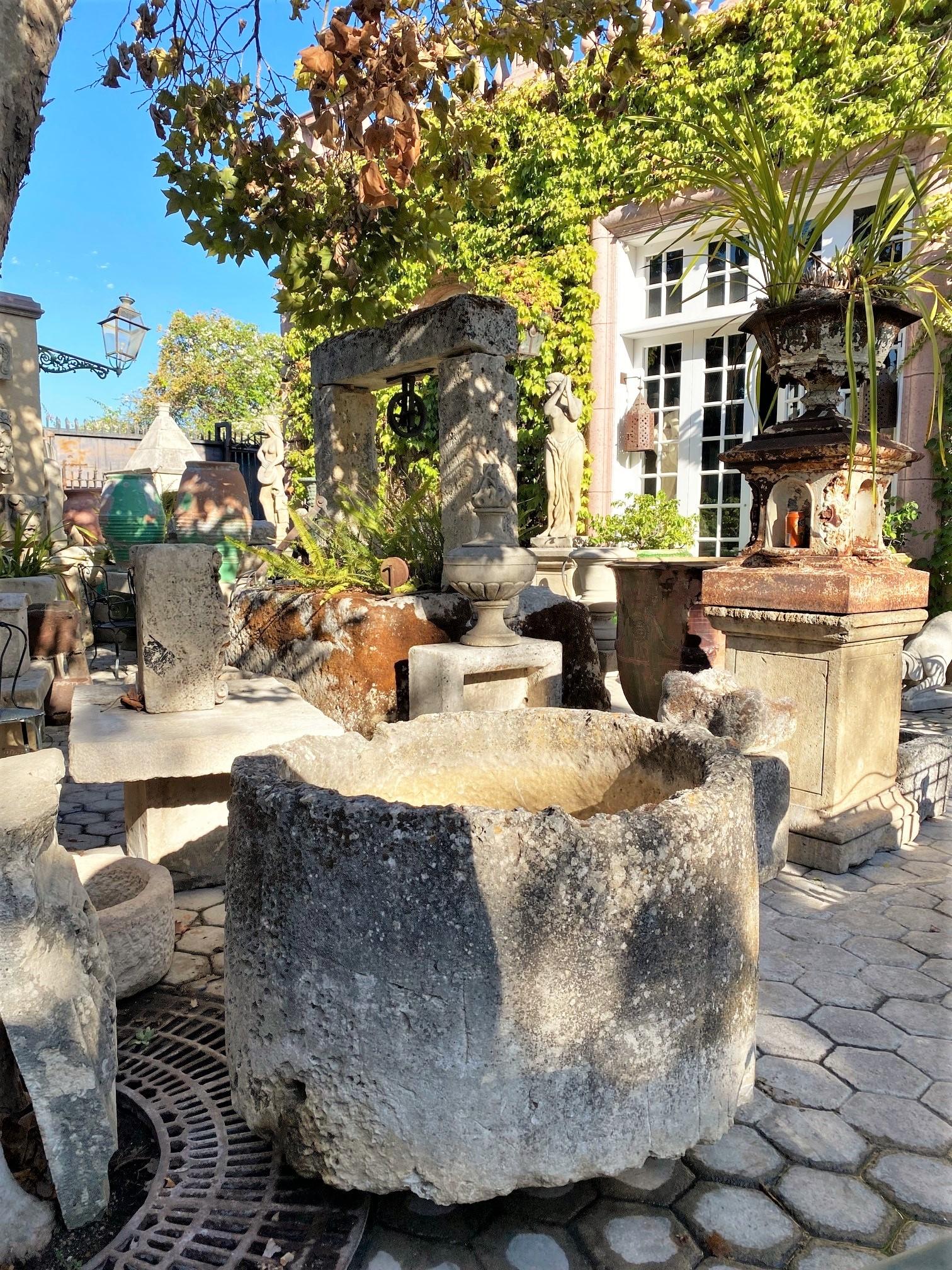 Round Hand Carved Water Fountain Basin Container Trough Planter Vessel ...