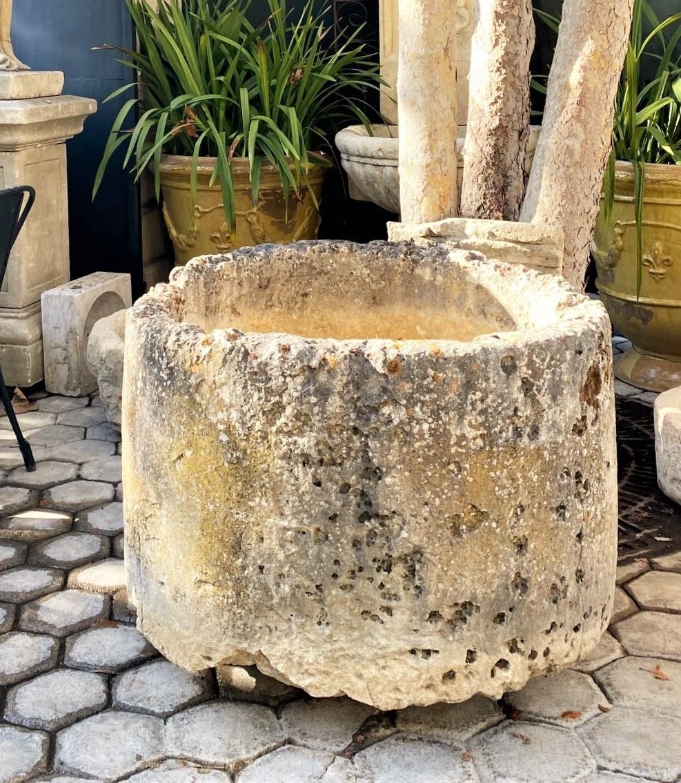 Round Hand Carved Water Fountain Basin Container Trough Planter Vessel ...