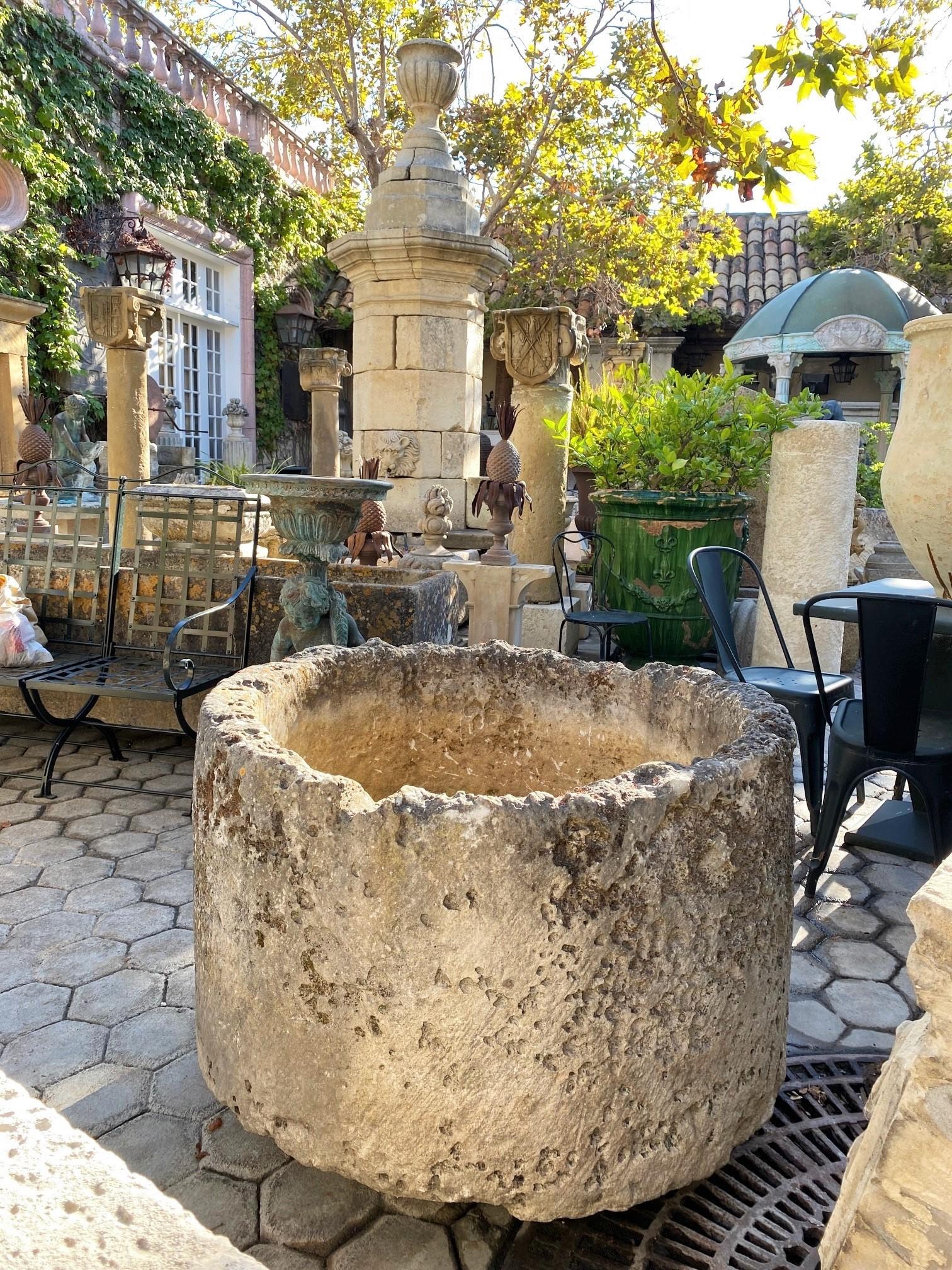 Round Hand Carved Water Fountain Basin Container Trough Planter Vessel ...