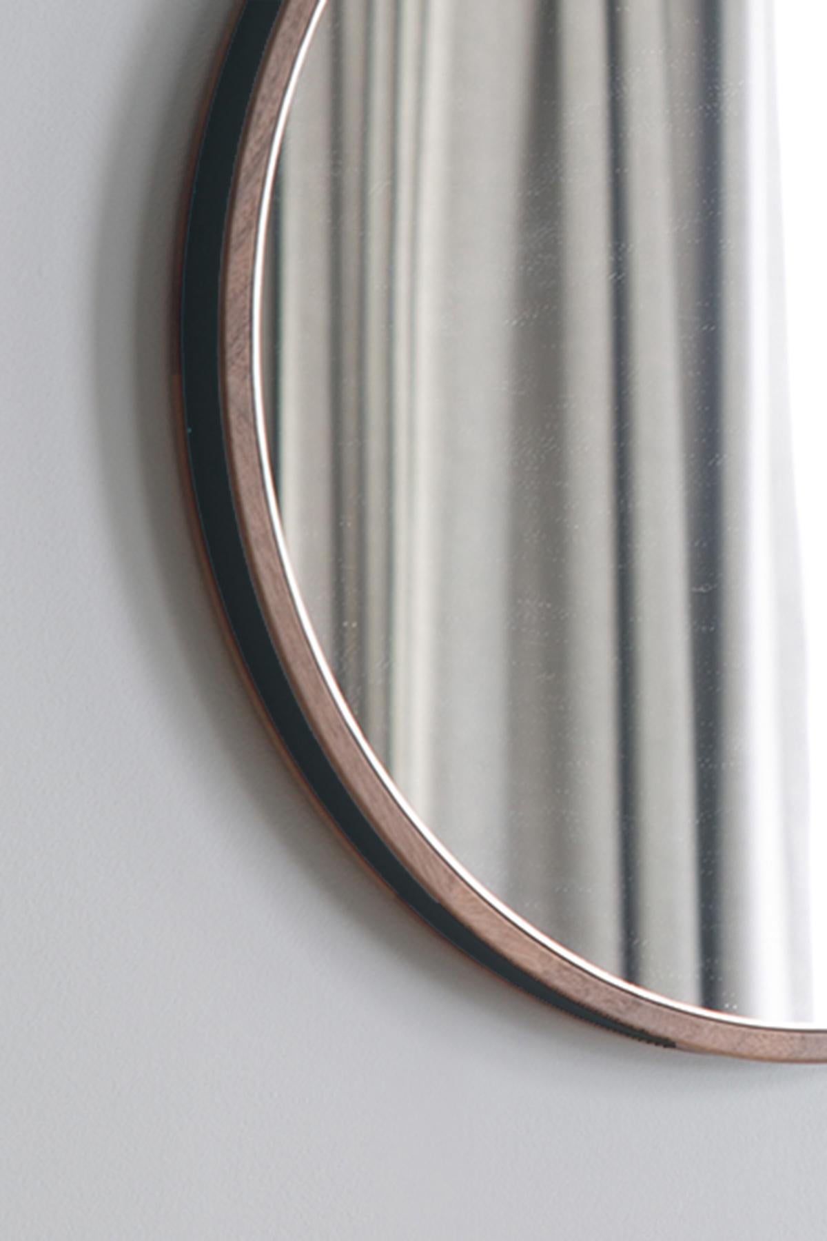 Round Hanging Walnut Loop Mirror For Sale at 1stDibs