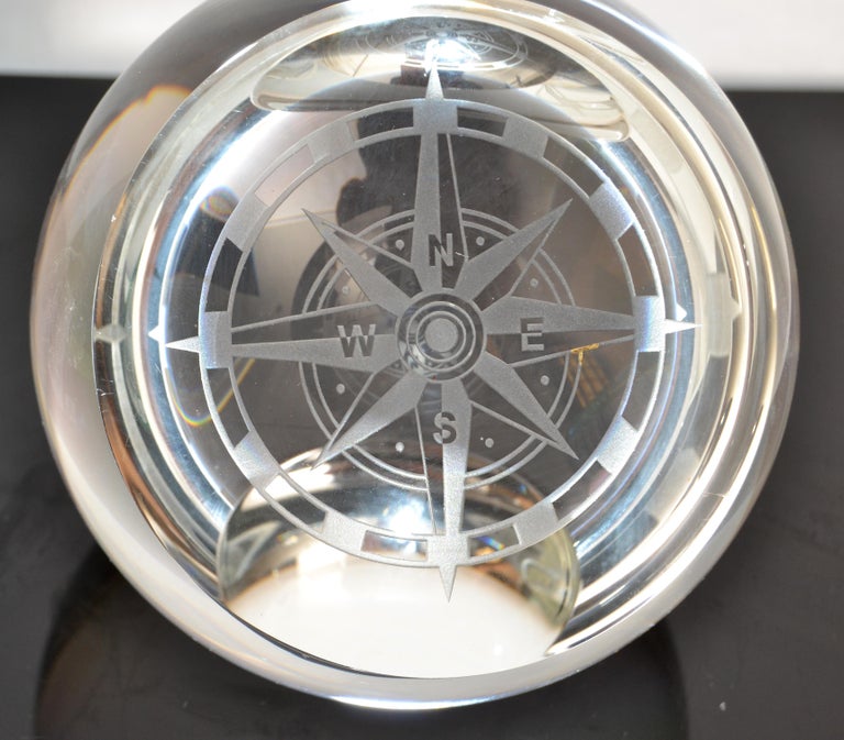 Round Heavy Murano Clear Glass Etched Compass Paperweight Magnifying ...