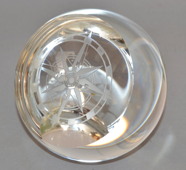Round Heavy Murano Clear Glass Etched Compass Paperweight Magnifying ...