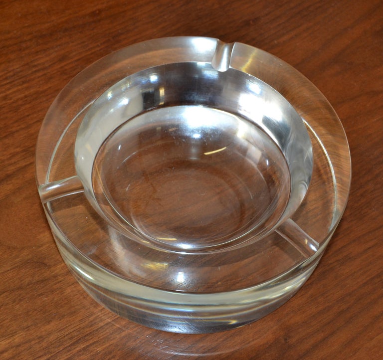 Round Heavy Murano Mid-Century Modern Transparent Glass Ashtray Italy ...
