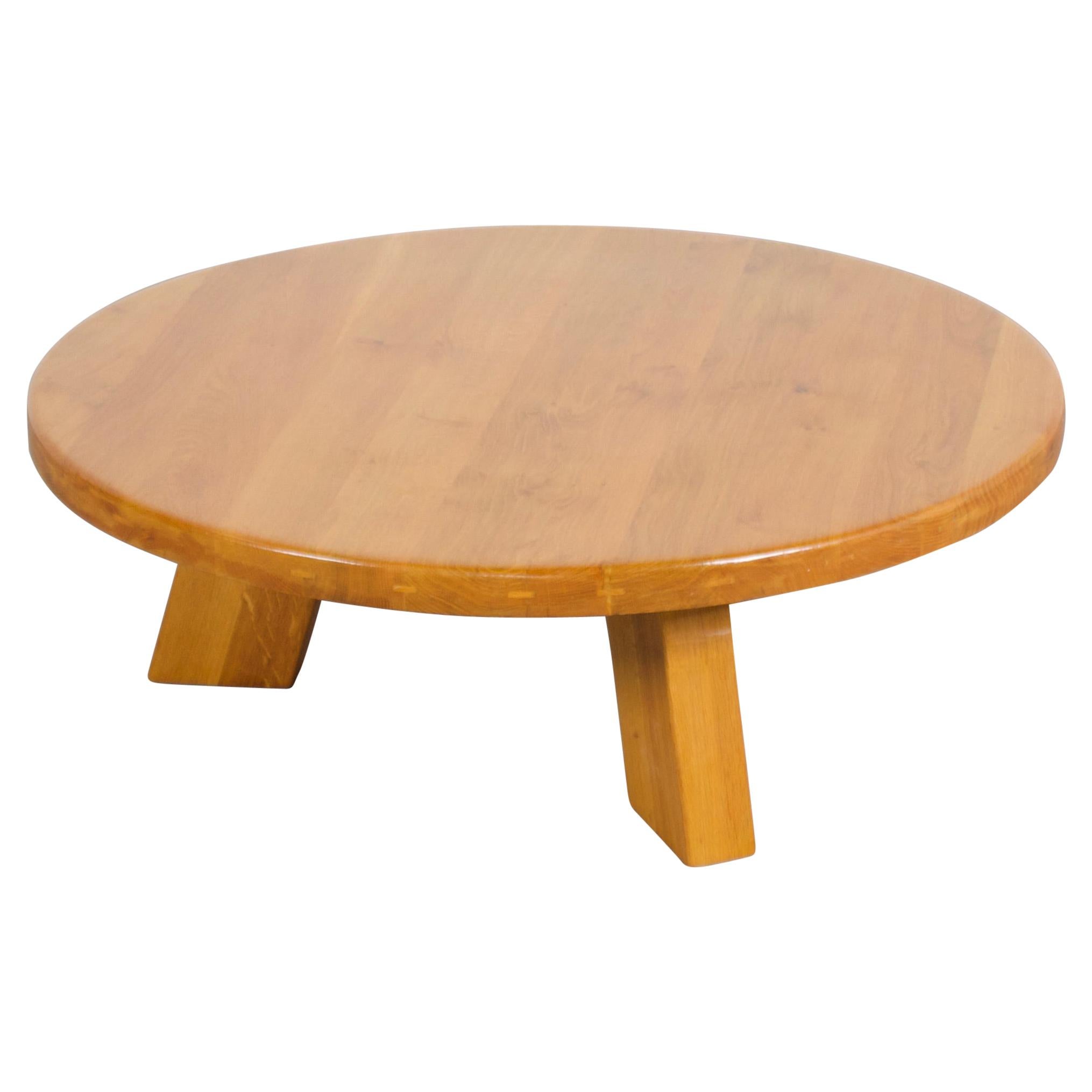 Round Impressive French Artisan Coffee Table in Solid Oak, 1960s at 1stDibs