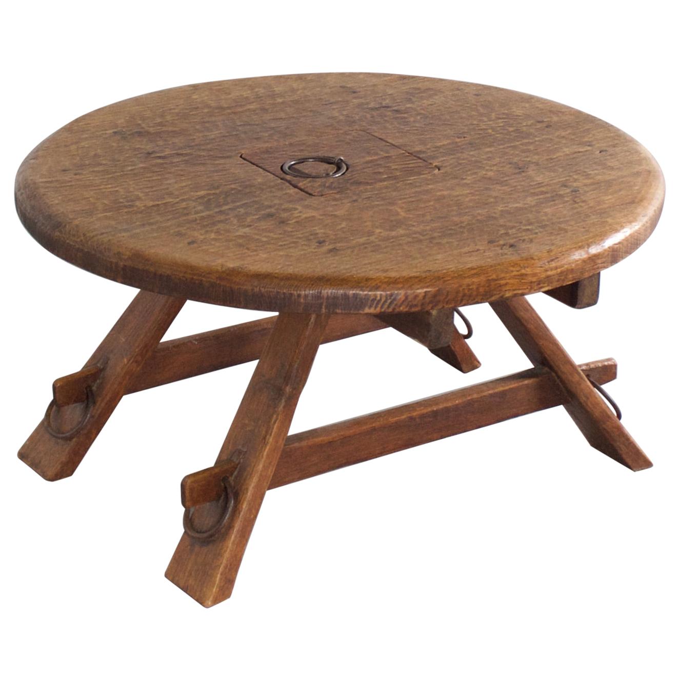Round Impressive French Artisan Coffee Table in Solid Oak at 1stDibs