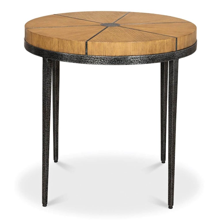 Round Industrial Metal Inlay Side Table For Sale at 1stDibs