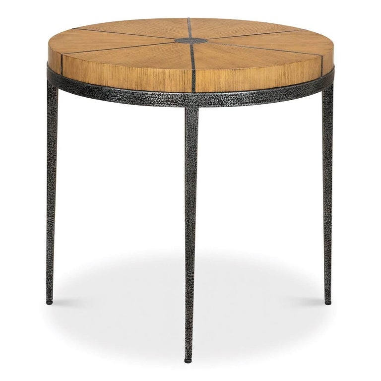 Round Industrial Metal Inlay Side Table For Sale at 1stDibs