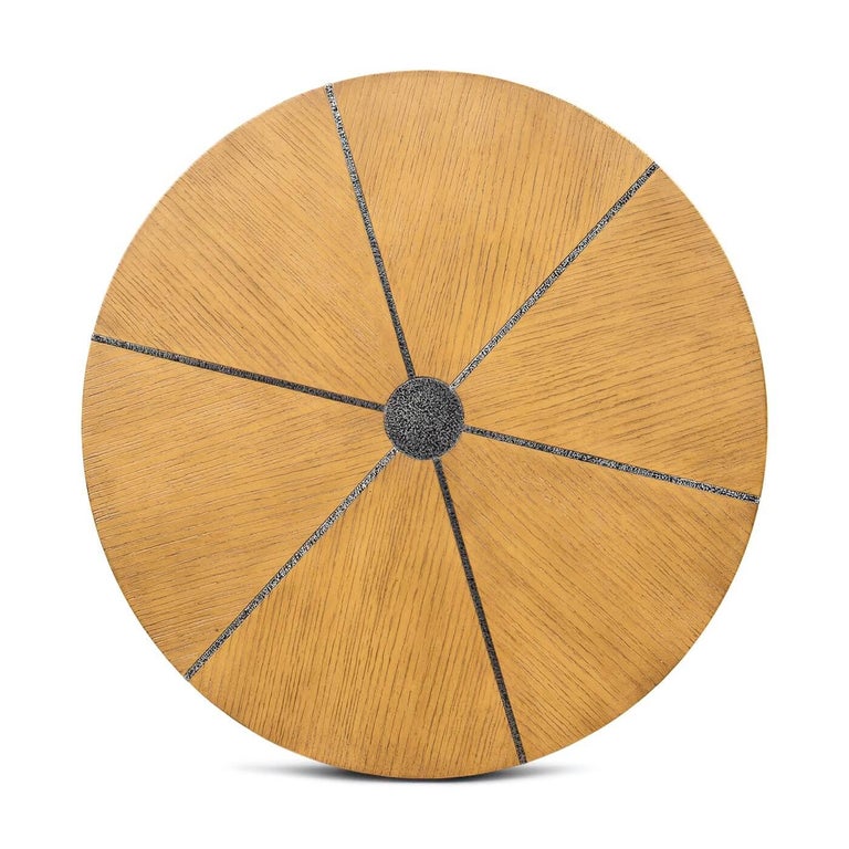 Round Industrial Metal Inlay Side Table For Sale at 1stDibs