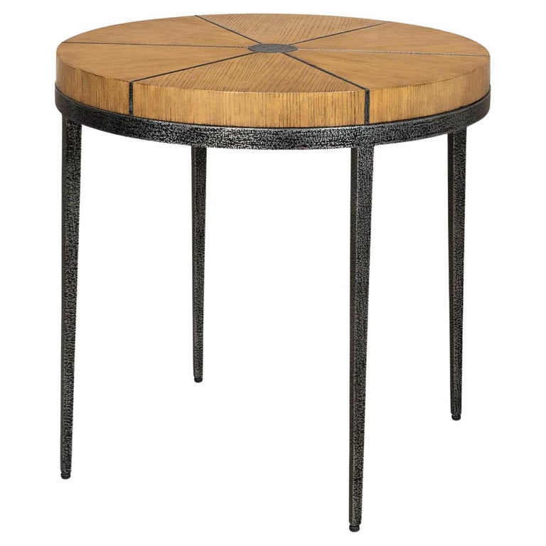 Round Industrial Metal Inlay Side Table For Sale at 1stDibs