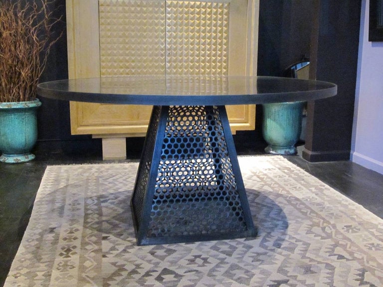 Round Industrial Steel Dining Table, Contemporary For Sale at 1stDibs