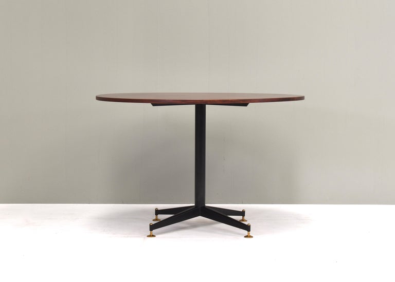 Round Italian Dining Table in Teak and Brass, Italy, circa 1950 For ...
