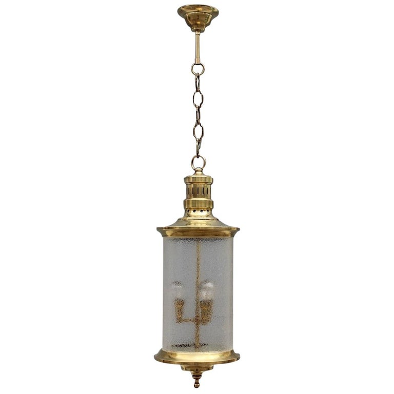 Round Lantern Midcentury Italian Design Brass Gold Glass Satin, 1950s ...