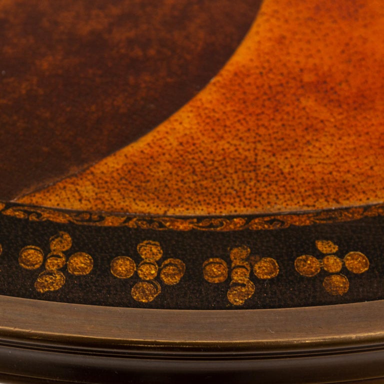 Round Leather Top Table with Iron Base at 1stDibs