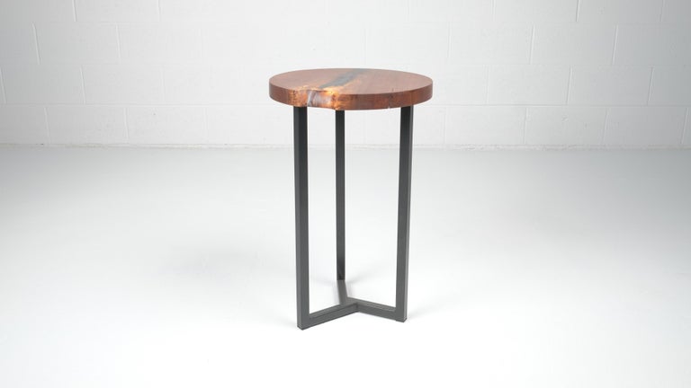 Round Live Edge Side Table in Walnut with Steel Frame For Sale at 1stDibs