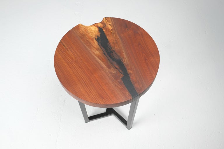 Round Live Edge Side Table in Walnut with Steel Frame For Sale at 1stDibs
