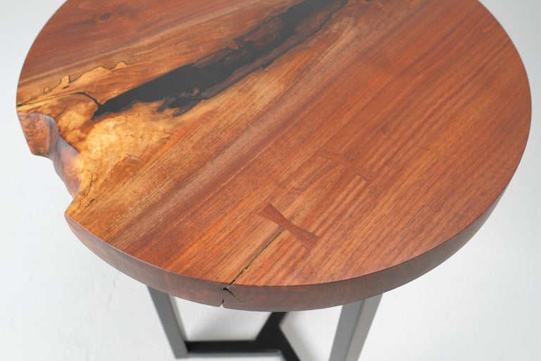 Round Live Edge Side Table in Walnut with Steel Frame For Sale at 1stDibs